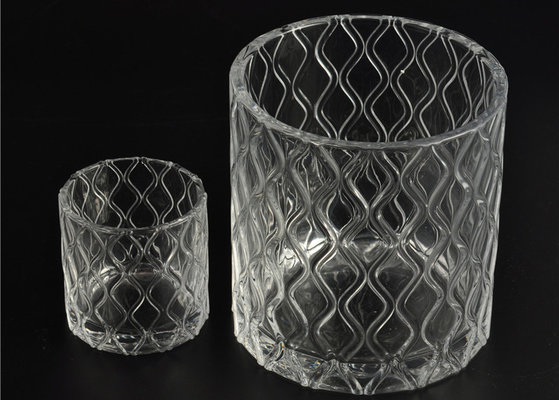 Woven Pattern Round Three Sizes glass candle containers With Lid
