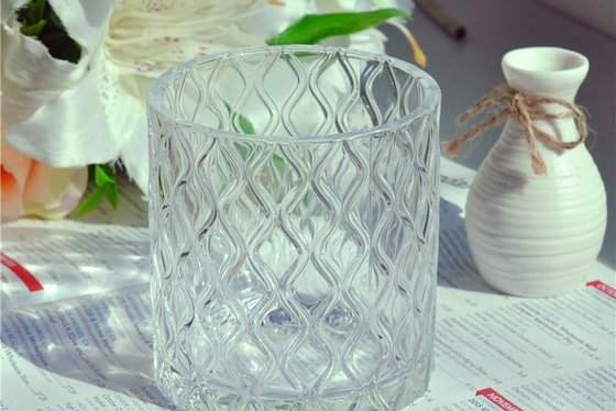 Woven Pattern Round Three Sizes glass candle containers With Lid