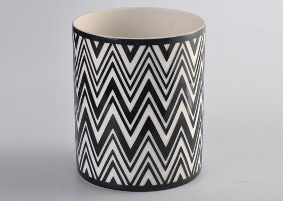 Round Hand Made Ceramic Candle Holder Black white Interphase Engrave