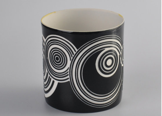 Balck backage white circle Ceramic Candle Holder , cylinder round ceramic candle jars