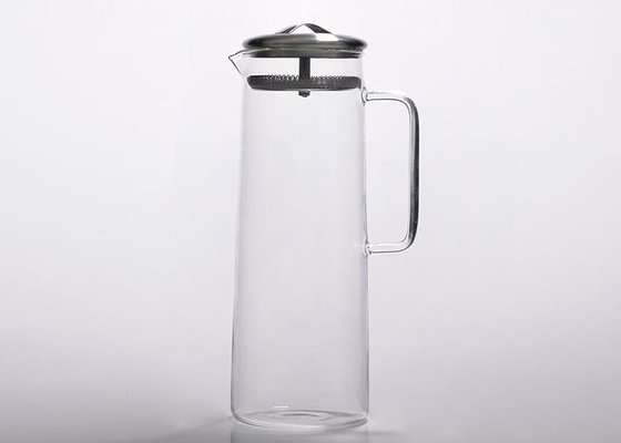 Long Cylinder Round Transparent Glass Teapot , Glass Tableware With Infuser