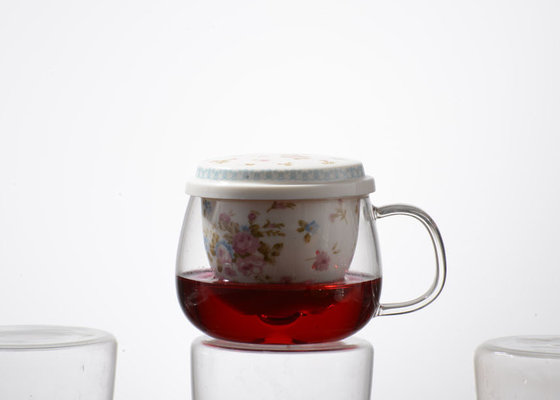 Unique Design Elegant Pyrex Glass Tea Mugs With Ceramic Infuser Lids