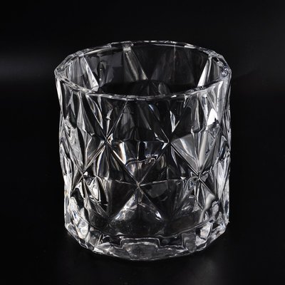 Clear contemporary glass candle holders diamond pattern design Bottom dia 98mm