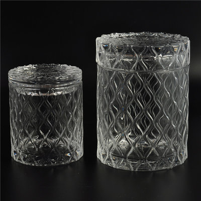 Creative decorative glass candle holders with lid set , pattern design