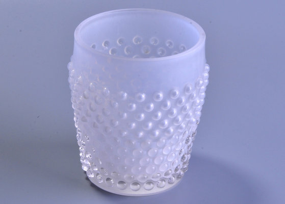 Bubble cut top machine made antique glass candlestick holders white and blue