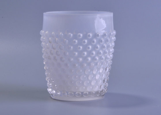 Bubble cut top machine made antique glass candlestick holders white and blue