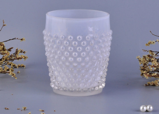 Bubble cut top machine made antique glass candlestick holders white and blue