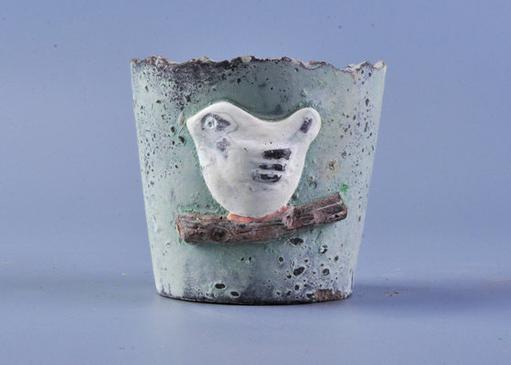 Vivid Bird Irregular Round Cement Candle Holder , ceramic candlestick holders For Decoration