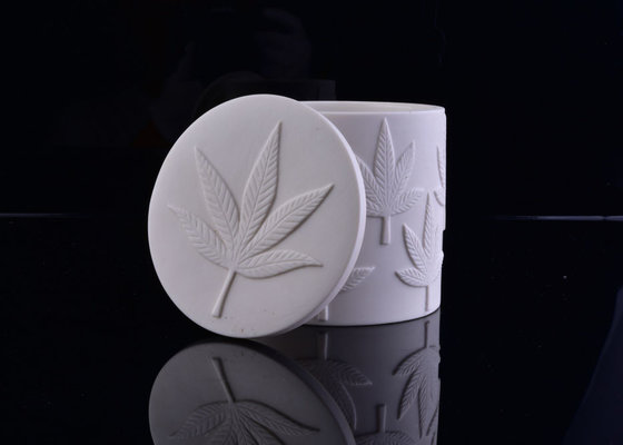 White Milk Ceramic Candle Jar With Lid , Ceramic Candlestick Holders Embossed Logo