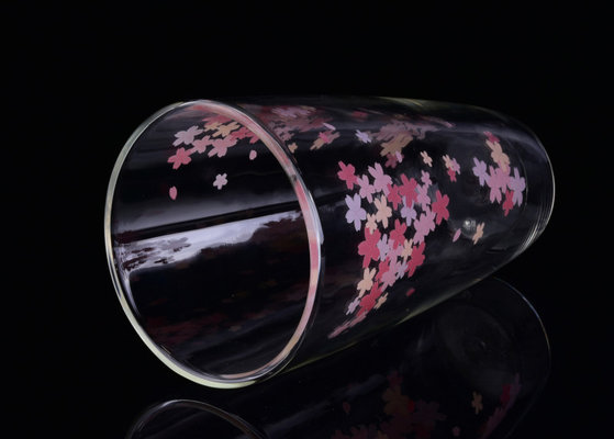 370ml Double Wall Borosilicate Glass Juice Drinking Cup With Decal Flower Logo