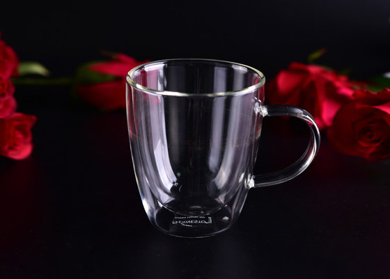 10Oz Bright Neat Double Wall Pyrex Glass Tea Cup / Borosilicate Drinking Glasses