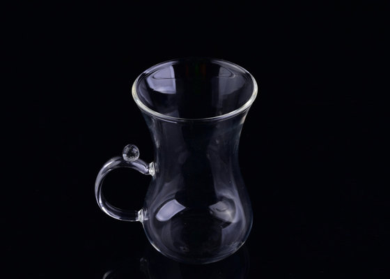 Unique Gift Handmade Double Wall Borosilicate Glass Mug With Handle , Mouth Blown