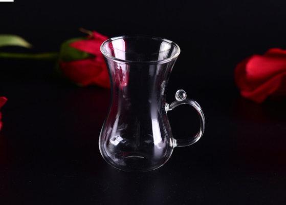 Unique Gift Handmade Double Wall Borosilicate Glass Mug With Handle , Mouth Blown