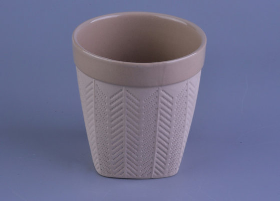 Matte Tree Pattern custom ceramic candle jars with 2 Colors Glazed Inside