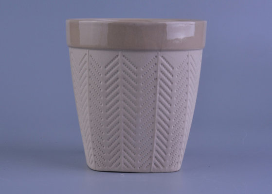 Matte Tree Pattern custom ceramic candle jars with 2 Colors Glazed Inside