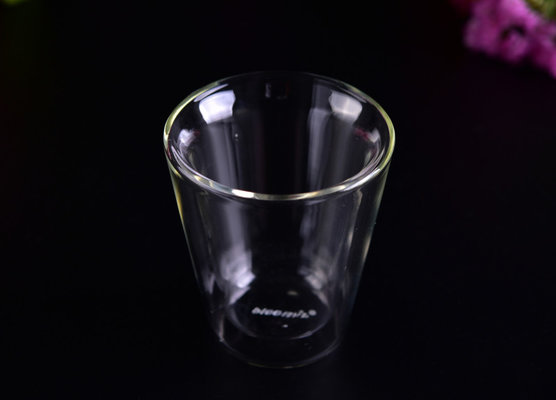 Decal Cute Small Double Wall Glass Mug Mouth Blown Process , Customized Logo
