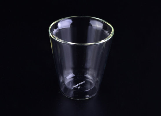 Decal Cute Small Double Wall Glass Mug Mouth Blown Process , Customized Logo