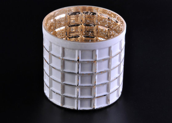 Mercury Electroplated White Sprayed Glass Candle Jars , Square Pattern