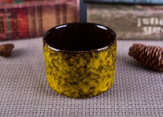 Transmutation Handmade Ceramic Candle Holders Yellow Round Black Inside