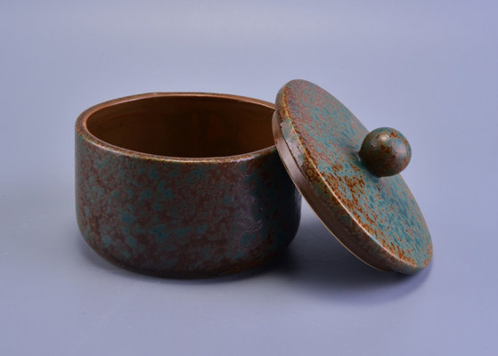 Copper Round Ceramic glazed transmutation beautiful candle holders with lids , easy open end
