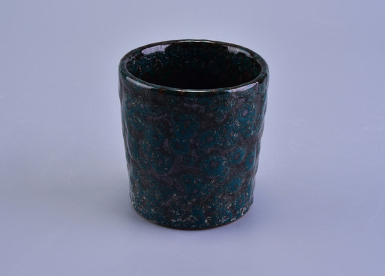 V Shape Wedding Round Soy Candle Jar Ceramic Dark Green Colored Glazing