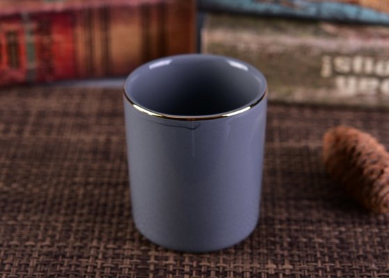 Gold Rim Painting Colorful Cylinder Ceramic Candle Jar For Weddings , 370ml