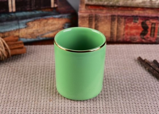 Gold Rim Painting Colorful Cylinder Ceramic Candle Jar For Weddings , 370ml
