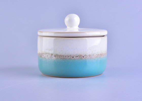Heat Durable Ceramic Candle Container Sets With Lid , Hand Made Craft