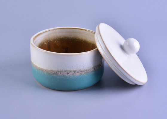 Heat Durable Ceramic Candle Container Sets With Lid , Hand Made Craft