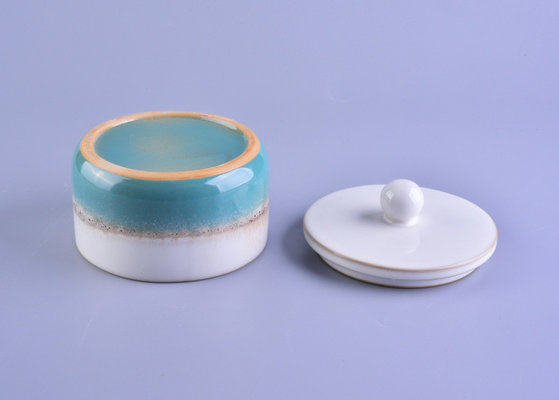 Heat Durable Ceramic Candle Container Sets With Lid , Hand Made Craft