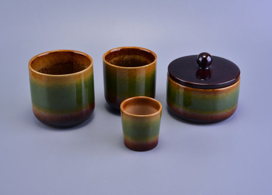 Heat Durable Ceramic Candle Container Sets With Lid , Hand Made Craft