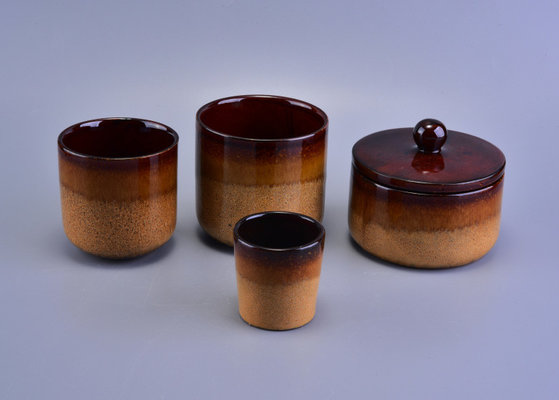 Heat Durable Ceramic Candle Container Sets With Lid , Hand Made Craft