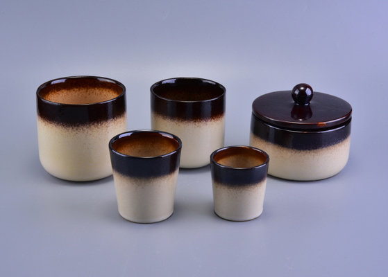 Heat Durable Ceramic Candle Container Sets With Lid , Hand Made Craft