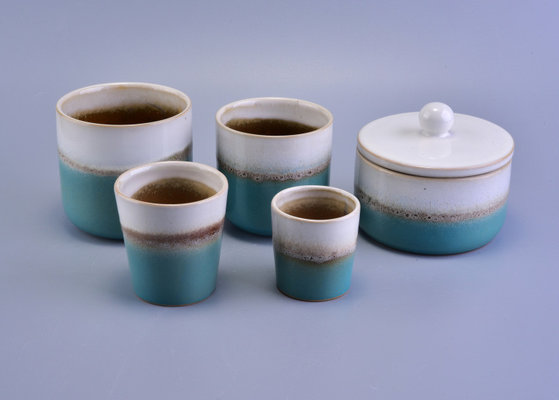 Heat Durable Ceramic Candle Container Sets With Lid , Hand Made Craft