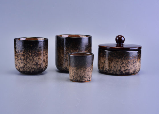 Heat Durable Ceramic Candle Container Sets With Lid , Hand Made Craft