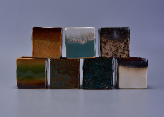 8oz Square Transmutation Glazed Candle Holder Ceramic Different Colors Or Pattern