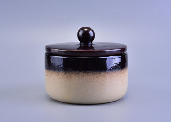Hand Made Gradient Color Ceramic Candle Holder With Lids , Bowl Shape