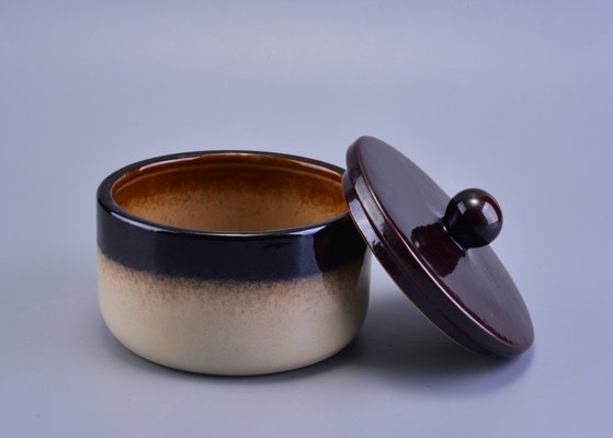 Hand Made Gradient Color Ceramic Candle Holder With Lids , Bowl Shape