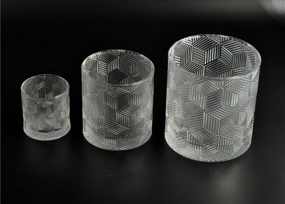 Exquisite Embossed Pattern Glass Candle Holders Bulk With Lids , Three Different Size
