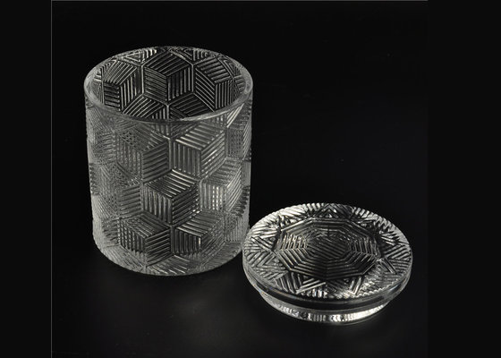 Exquisite Embossed Pattern Glass Candle Holders Bulk With Lids , Three Different Size
