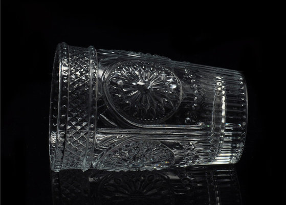 OEM Hand Press glass tea light holders for hotel deco , Embossed Logo