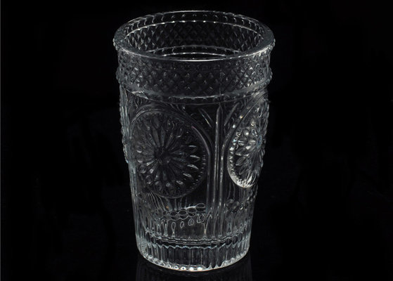 OEM Hand Press glass tea light holders for hotel deco , Embossed Logo