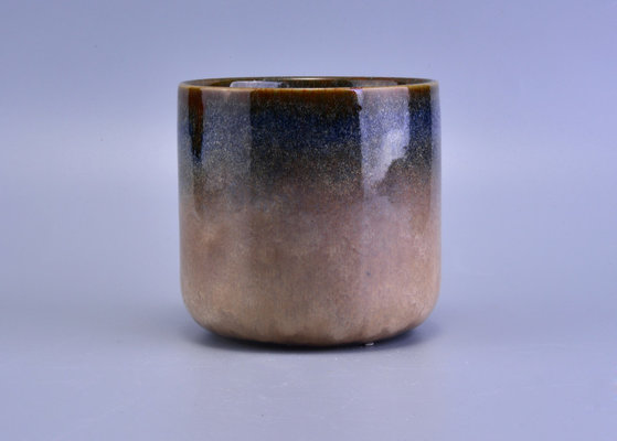 Colorful Glazed Cylinder Ceramic Candle Holder , Cup Ceramic Candle Vessel
