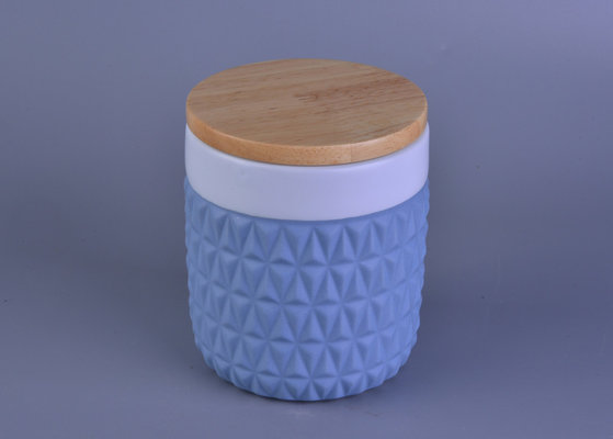 Decorative Color Sprayed Ceramic Candle Jar , Ceramic Candlestick Holders With Wood Lids