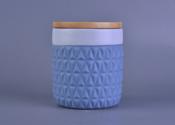 Decorative Color Sprayed Ceramic Candle Jar , Ceramic Candlestick Holders With Wood Lids