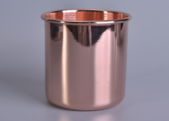 Customized 400ml small metal candle holders , metal votive holders Rose Gold Plating