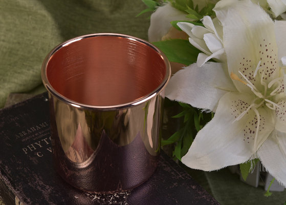 Customized 400ml small metal candle holders , metal votive holders Rose Gold Plating