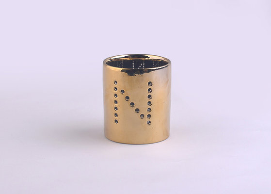 Decorative Hollow Copper Plating Ceramic Candle Holders Customized Design