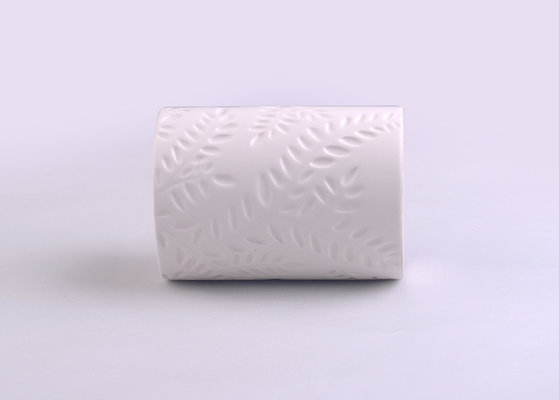 Custom Embossed Leaf Pattern White Ceramic Candle Holders Eco - Friendly
