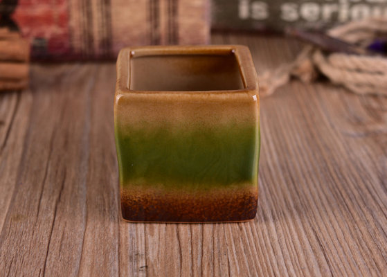 Unique Square Candle Holder Ceramic Home Decoration Ombre Mixed Color Glazed